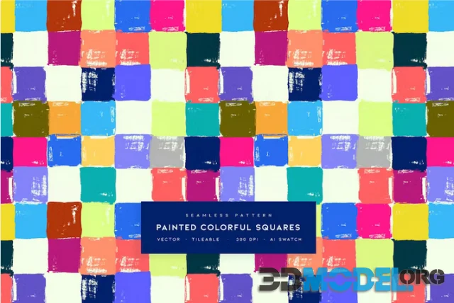 2D Graphics – Painted Colorful Squares - Vector Seamless Pattern
