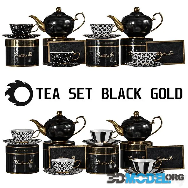 3D Model – tea set black gold