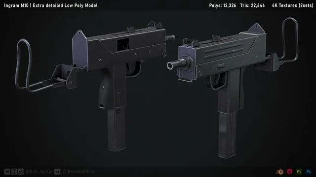 3D Model – Ingram Mac10 Low-poly (PBR)