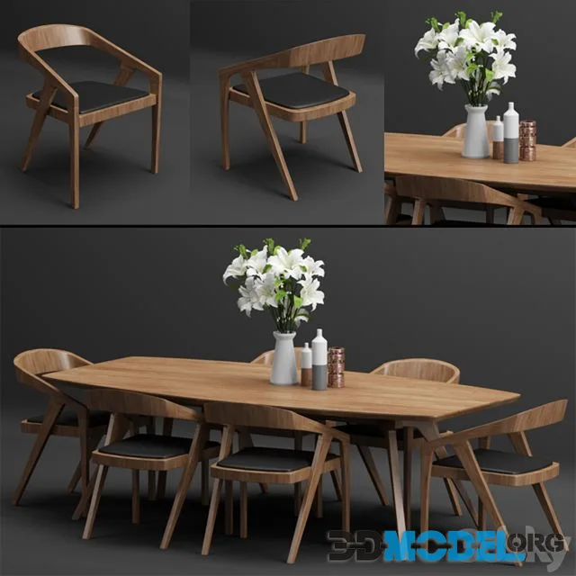3D Model – Katakana Dining Set (Table + Chairs )by Dare Studio