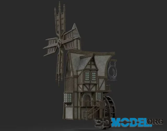 3D Model – Medieval Windmill water wheel Pack Blender and Unreal Engine 5 (PBR)