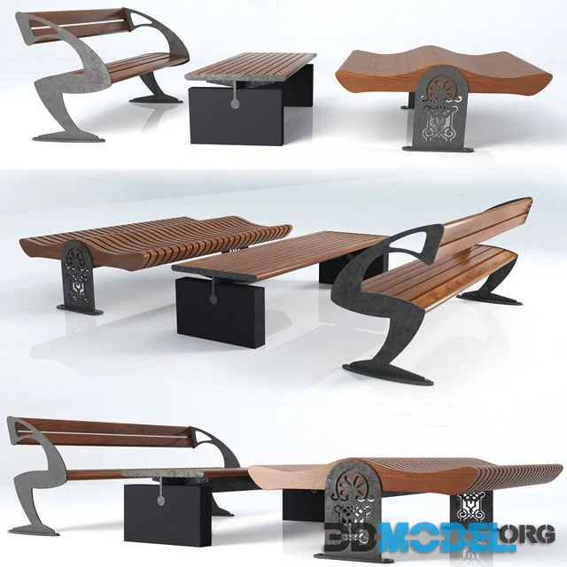 3D Model – Wooden benches with metal fittings