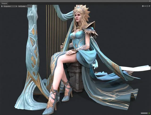 3D Model – Princess elf harp Low-poly (PBR)