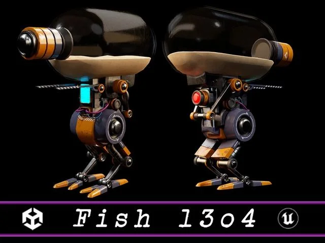 3D Model – Sci-Fi Fish Robot 13o4 Low-poly (PBR)