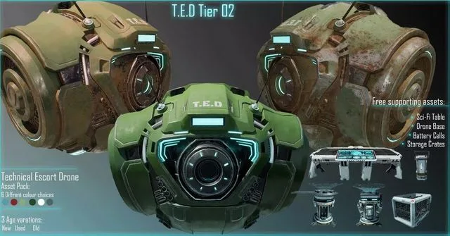 3D Model – Technical Escort Drone Tier 2 T-E-D Sci-Fi Low-poly (PBR)