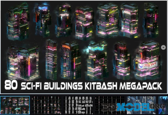 80 Sci-Fi Cyberpunk City Building Kitbash Pack » 3D-MODEL.ORG: 3d ...
