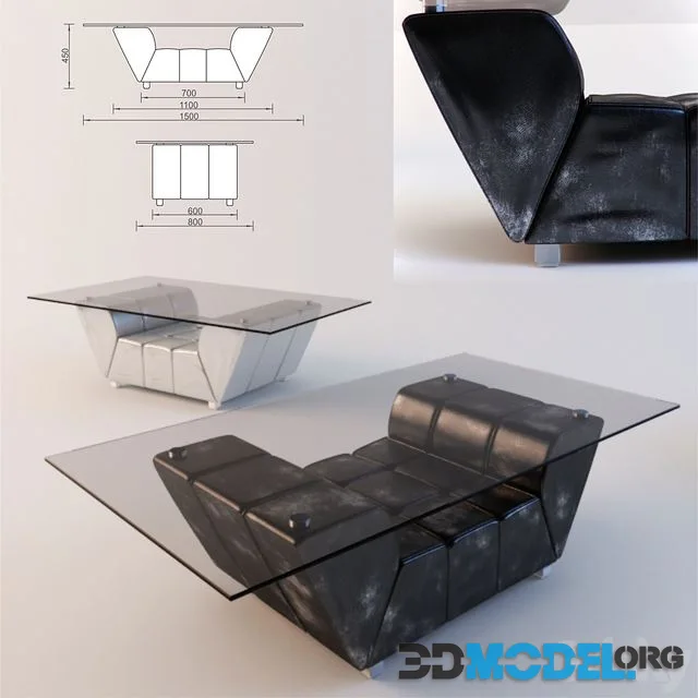 3D Model – coffee table with glass top