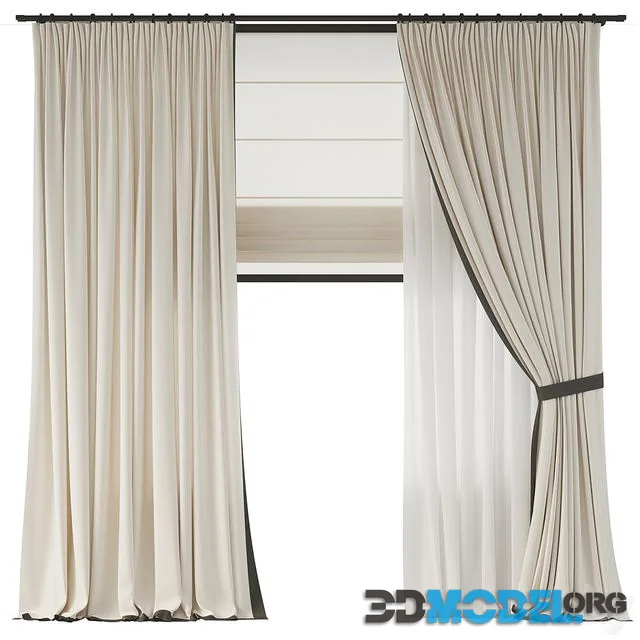 3D Model – Curtains with piping and grab