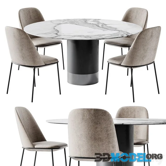 3D Model – Dinning Set (Embrace Chair, CILINDRO CERAMIC ROUND TABLE)