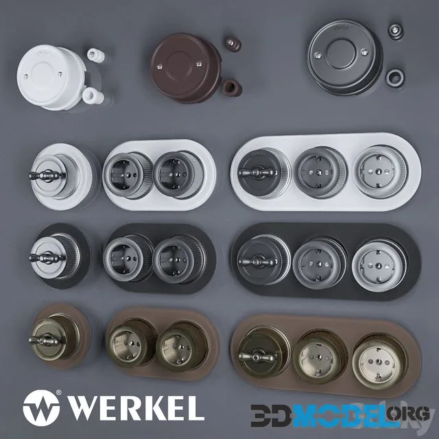 3D Model – Glass frames, metal sockets and switches Werkel Retro