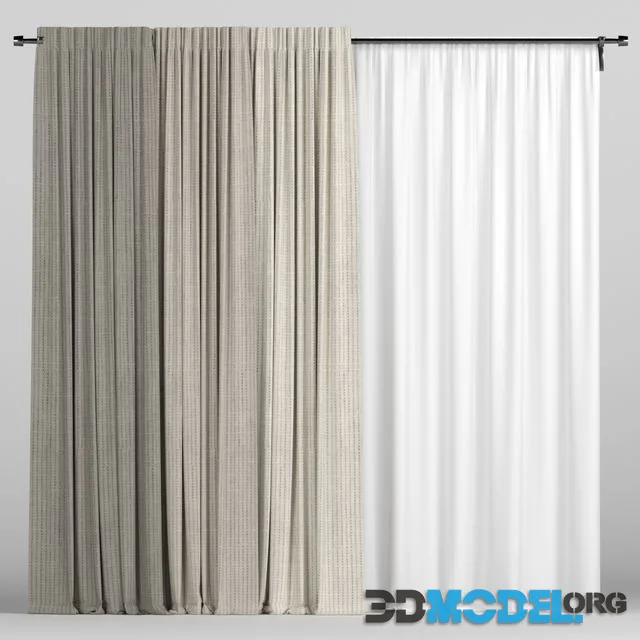 3D Model – Curtains with tulle realistic set