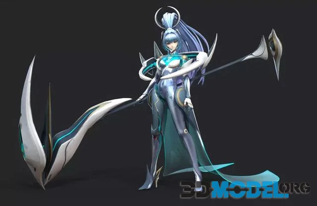 3D Model – Future female sickle warrior Low-poly (PBR)