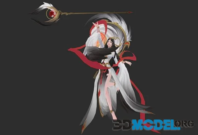 3D Model – Ink wash sorceress Low-poly (PBR)