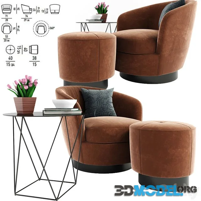 3D Model – Jacques Armchair With Table and decor