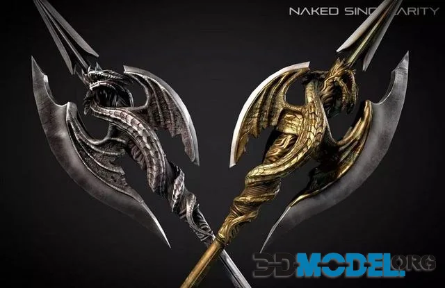 3D Model – Dragon Halberd Medieval dark fantasy weapon Low-poly (PBR)