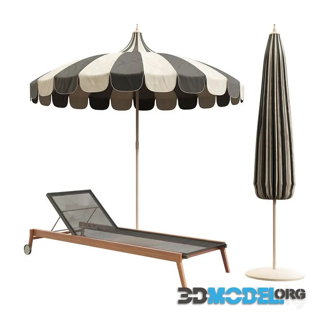 3D Model – garden umbrella and sunbed