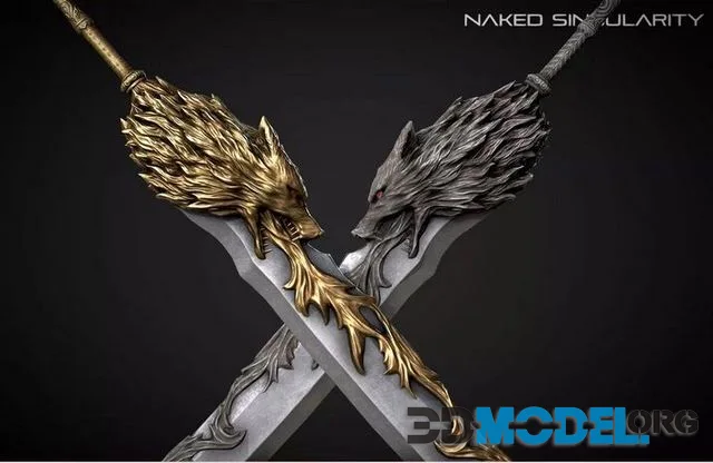 3D Model – Iron Wolf Sword Medieval dark fantasy Low-poly (PBR)