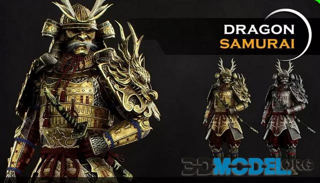 3D Model – Japanese Dragon Samurai full armor Low-poly (PBR)