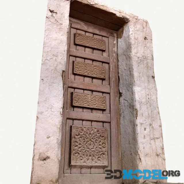 3D Model – Medieval Nomad Building Door Low-poly (PBR)