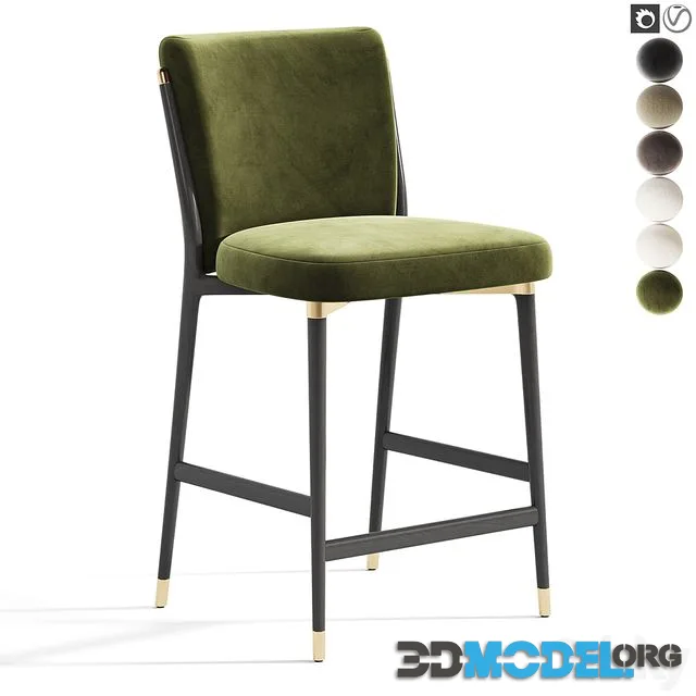 3D Model – Norrie Forest Green Velvet Dining Counter Stool