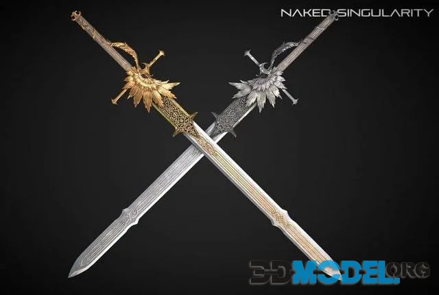 3D Model – Phoenix Sword Medieval dark fantasy weapon Low-poly (PBR)