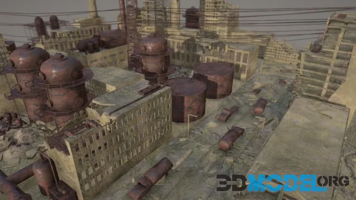 3D Model – Ruined Factory And Suburbs (PBR)