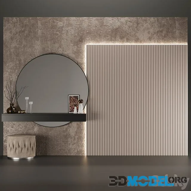3D Model – Wall panel with round mirror
