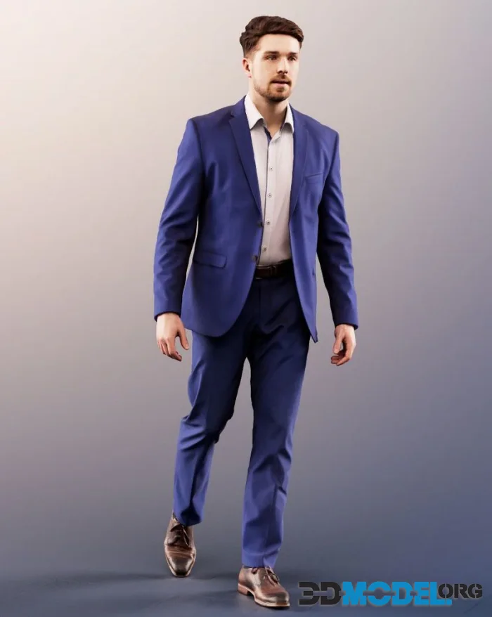 3D Model – Business Man In Blue Suit Walking (PBR)