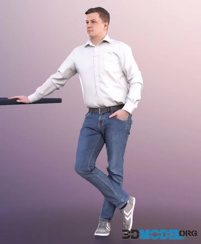 3D Model – Business Man Standing Leaning On A Table (PBR)