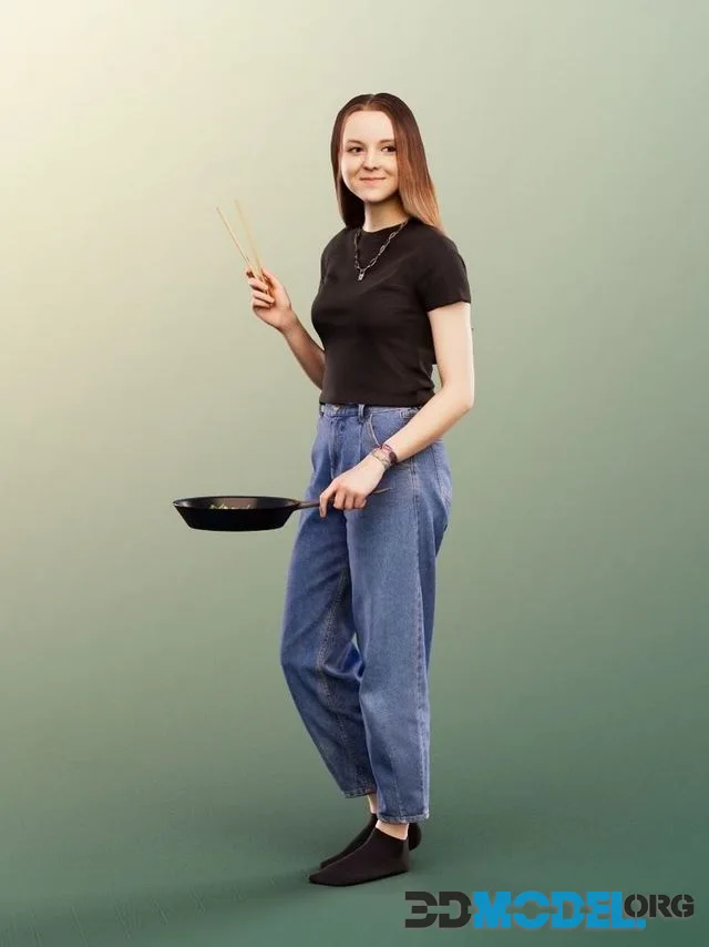 3D Model – Cooking Girl With Chopsticks (PBR)