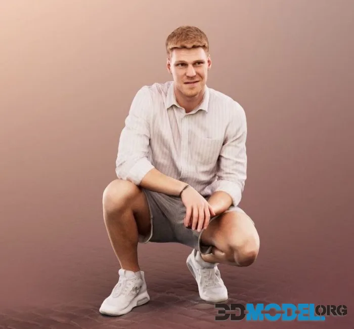 3D Model – Crouching Man In Summer Outfit (PBR)