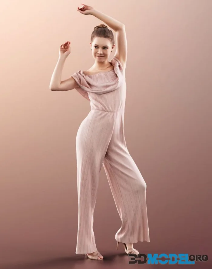 3D Model – Dancing Young Woman In Elegant Jumpsuit (PBR)