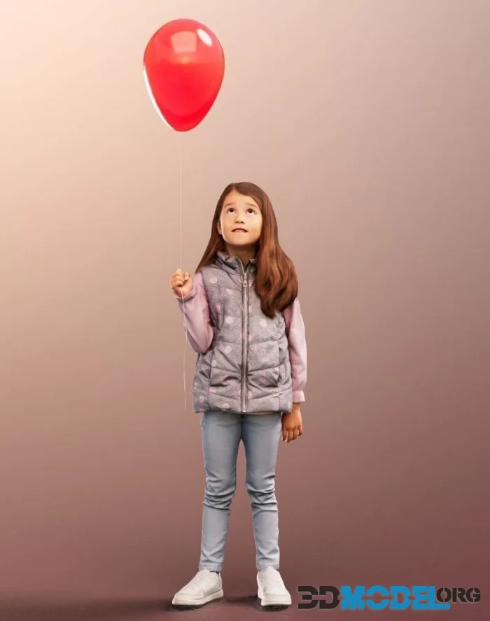 3D Model – Girl Standing With Ballon (PBR)