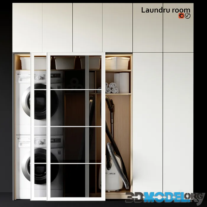 3D Model – Laundry room with sliding doors