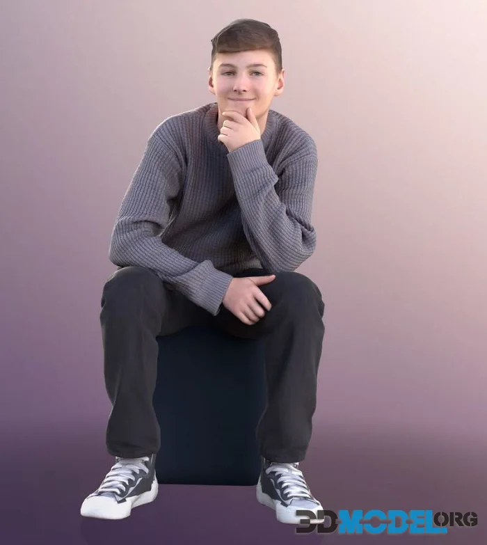 3D Model – Teenage Boy Sitting Hand On His Chin (PBR)