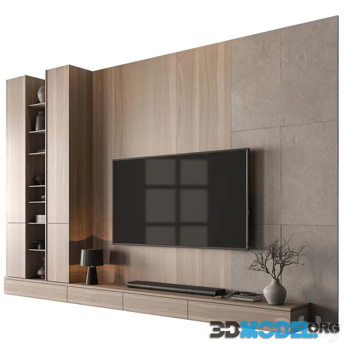 3D Model – TV Wall Wooden – Set 186