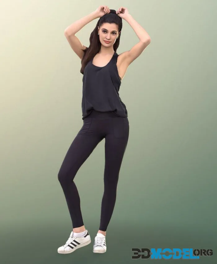 3D Model – Woman Standing Pulling Her Hair (PBR)