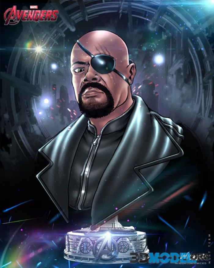 3D Model – Wicked - Nick Fury Portrait Bust – Printable