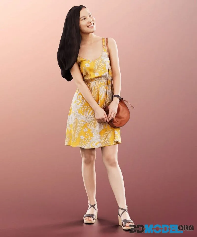 3D Model – Asian Girl Standing In Summer Dress (PBR)