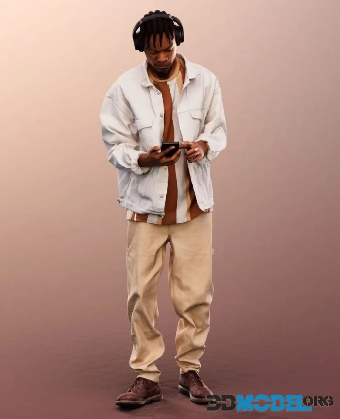 3D Model – Black Man With Phone And Headphones (PBR)