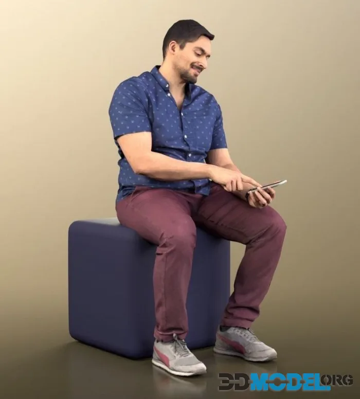 3D Model – Casual Man sitting with mobile phone (PBR)