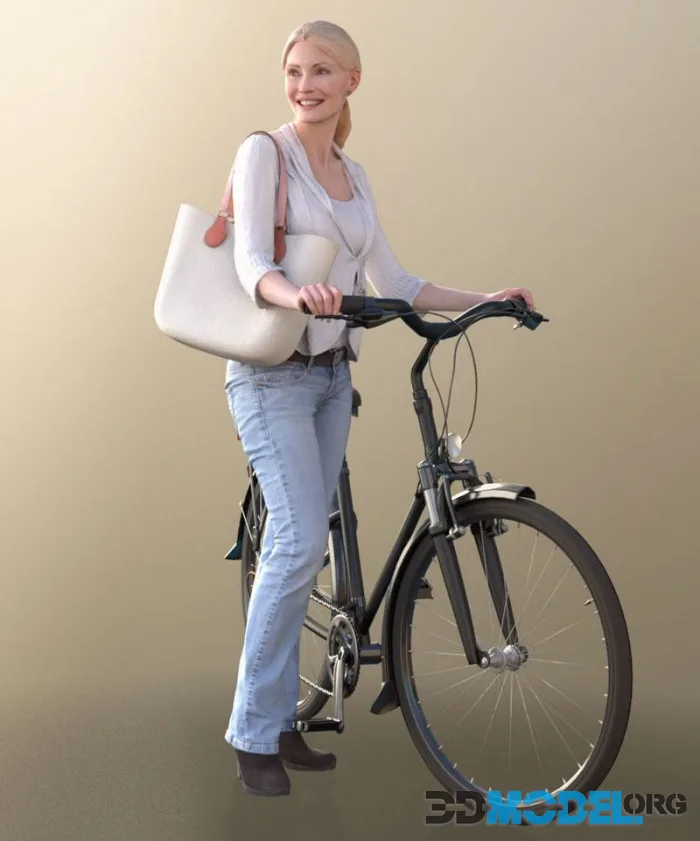 3D Model – Casual Woman Pushing Her Bicycle (PBR)