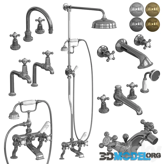 3D Model – Classic bathroom and kitchen tap set with bath shower and ...
