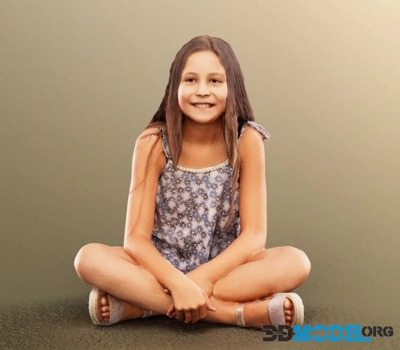 3D Model – Crossed Leg Sitting Girl Summer Outfit low-poly (PBR)