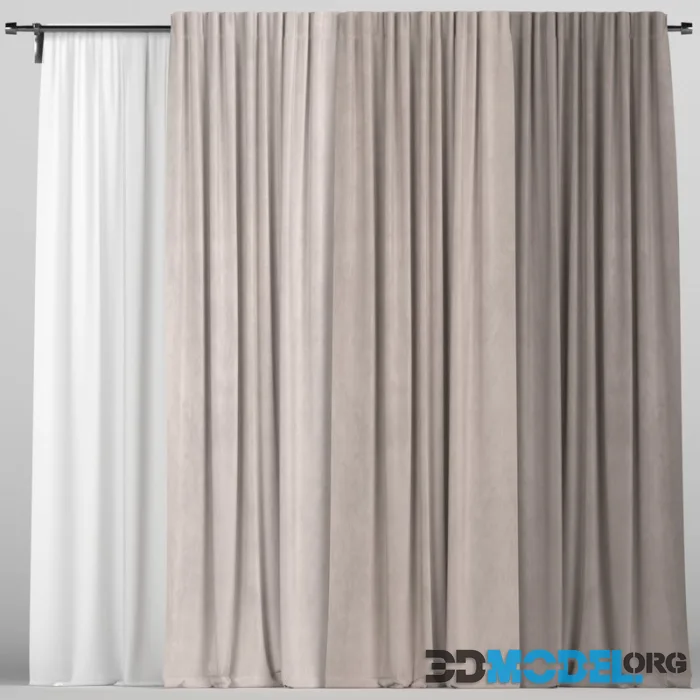 3D Model – Curtains in three colors with tulle