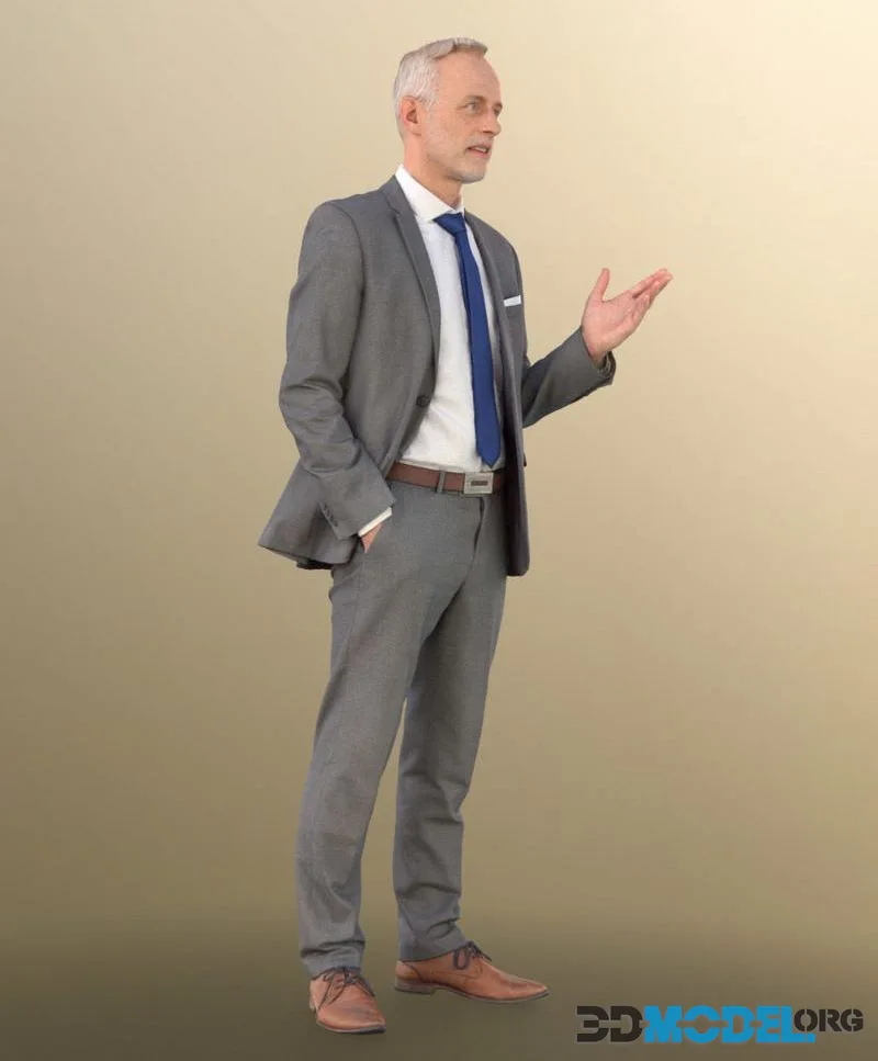 3D Model – Elderly Business man explaining grey suit low-poly (PBR)