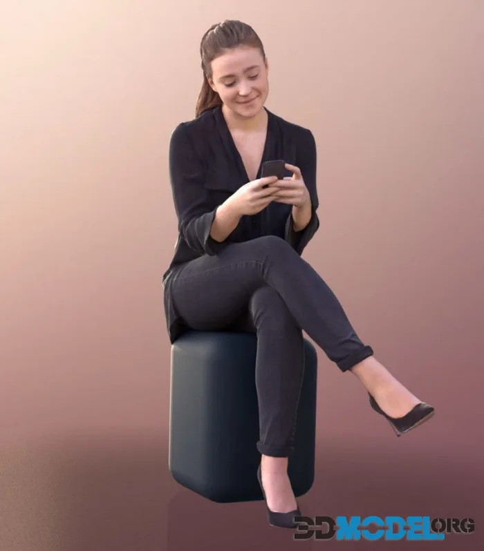 3D Model – Elegant Woman Texting With Smartphone (PBR)