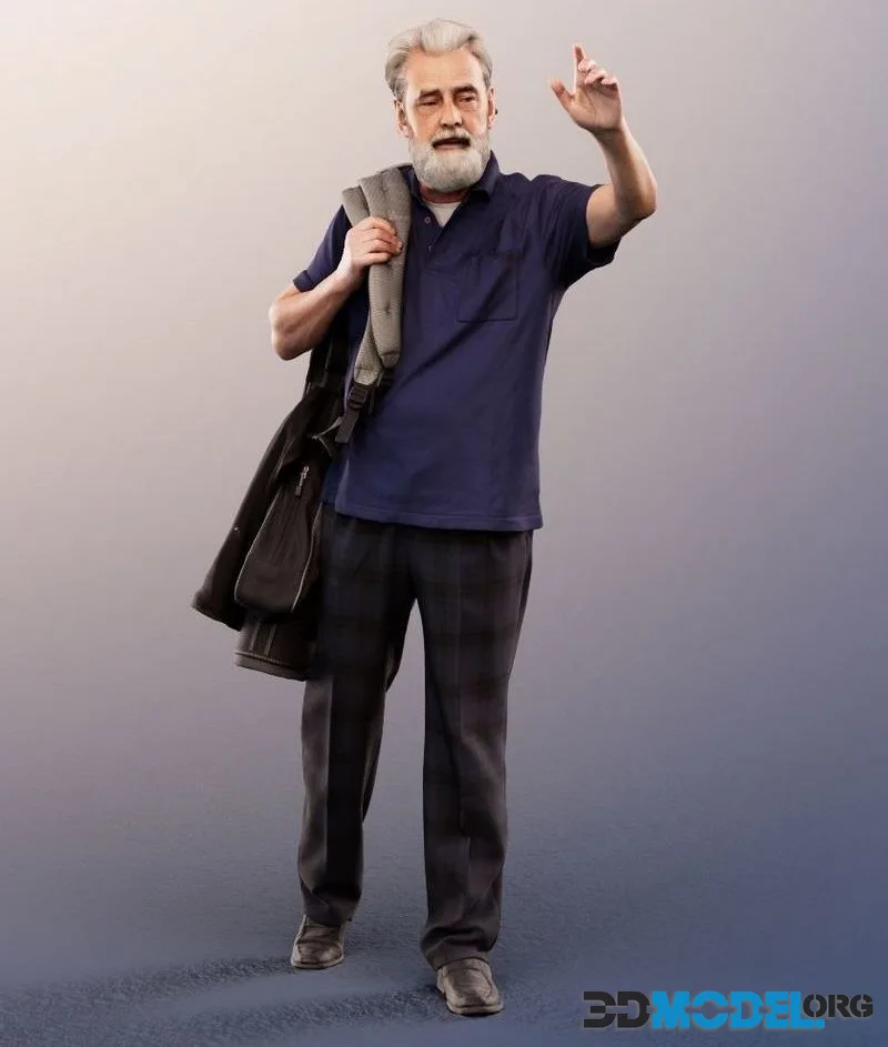3D Model – Golfer With Golfbag Waving low-poly (PBR)