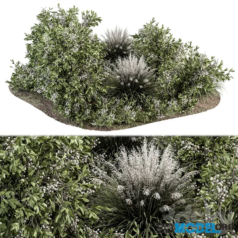 3D Model – Green and White Bush – Outdoor Garden Set 325