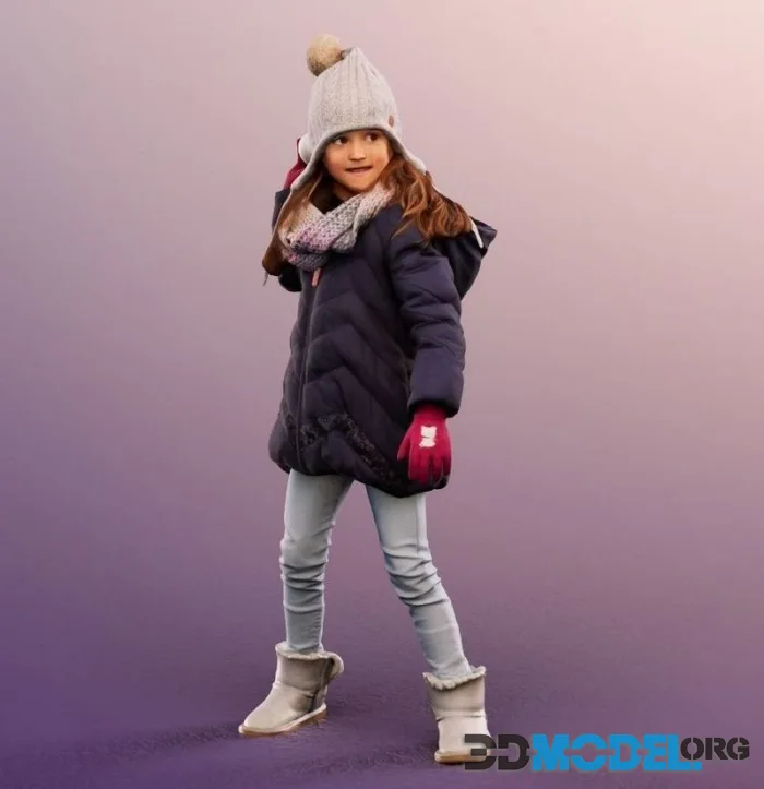 3D Model – Little Girl Throwing Snowball (PBR)